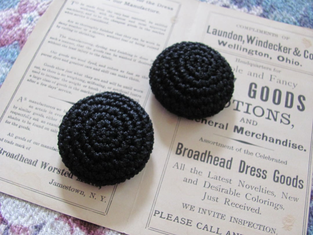 2 Black Victorian Large Domed Crocheted Buttons Shank 40mm // Antique ...