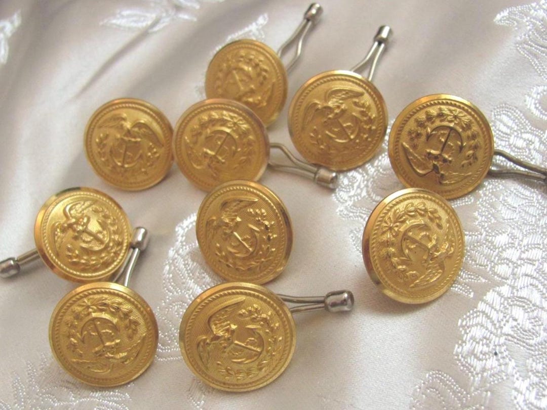 Waterbury US Military Metal Brass Buttons Uniform Shank 15mm // Coast ...