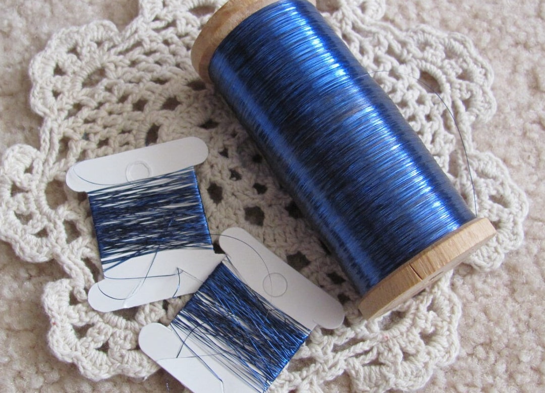 Blue Metal Thread Antique French Early Century Blue 1 Ply Metal Thread ...