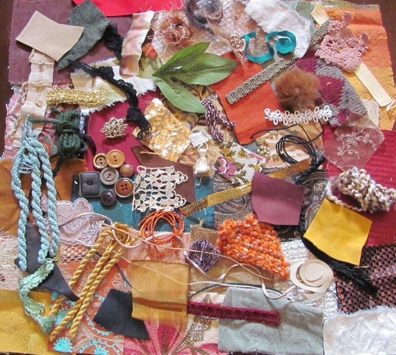Slow Stitch Junk Journal Kit Assorted Textile Fabric Trims Pieces - 70 ...