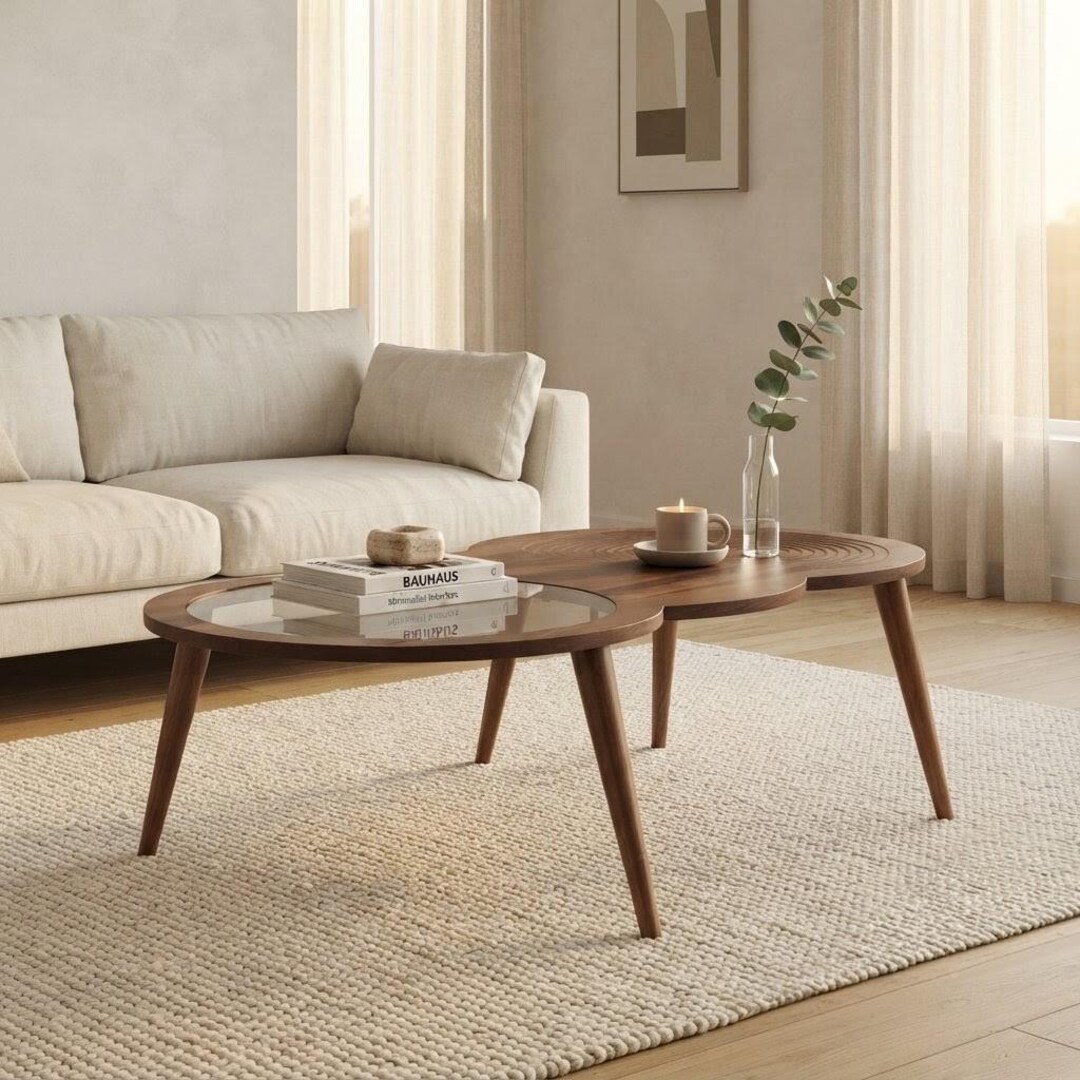 Walnut Coffee Table, Retro Modern Living Room Decor, 136x64x33 Cm - Etsy