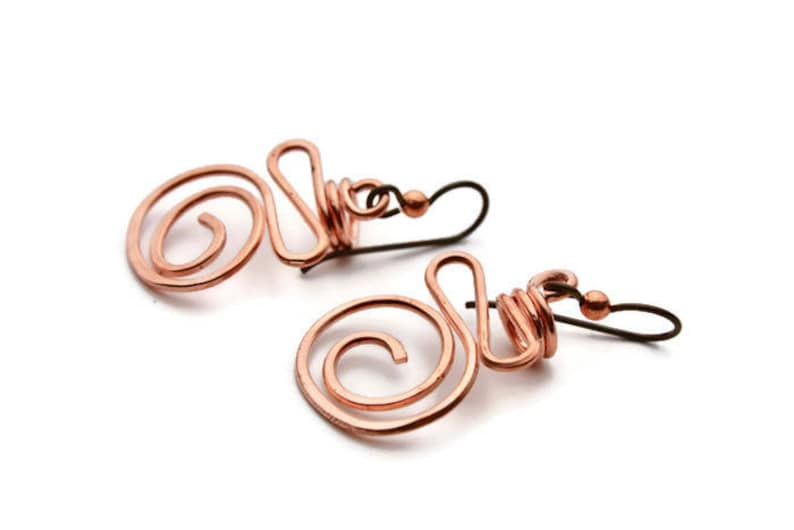 Hammered Copper Circle Swirl Coil Earrings, Hammered Copper Squiggle ...