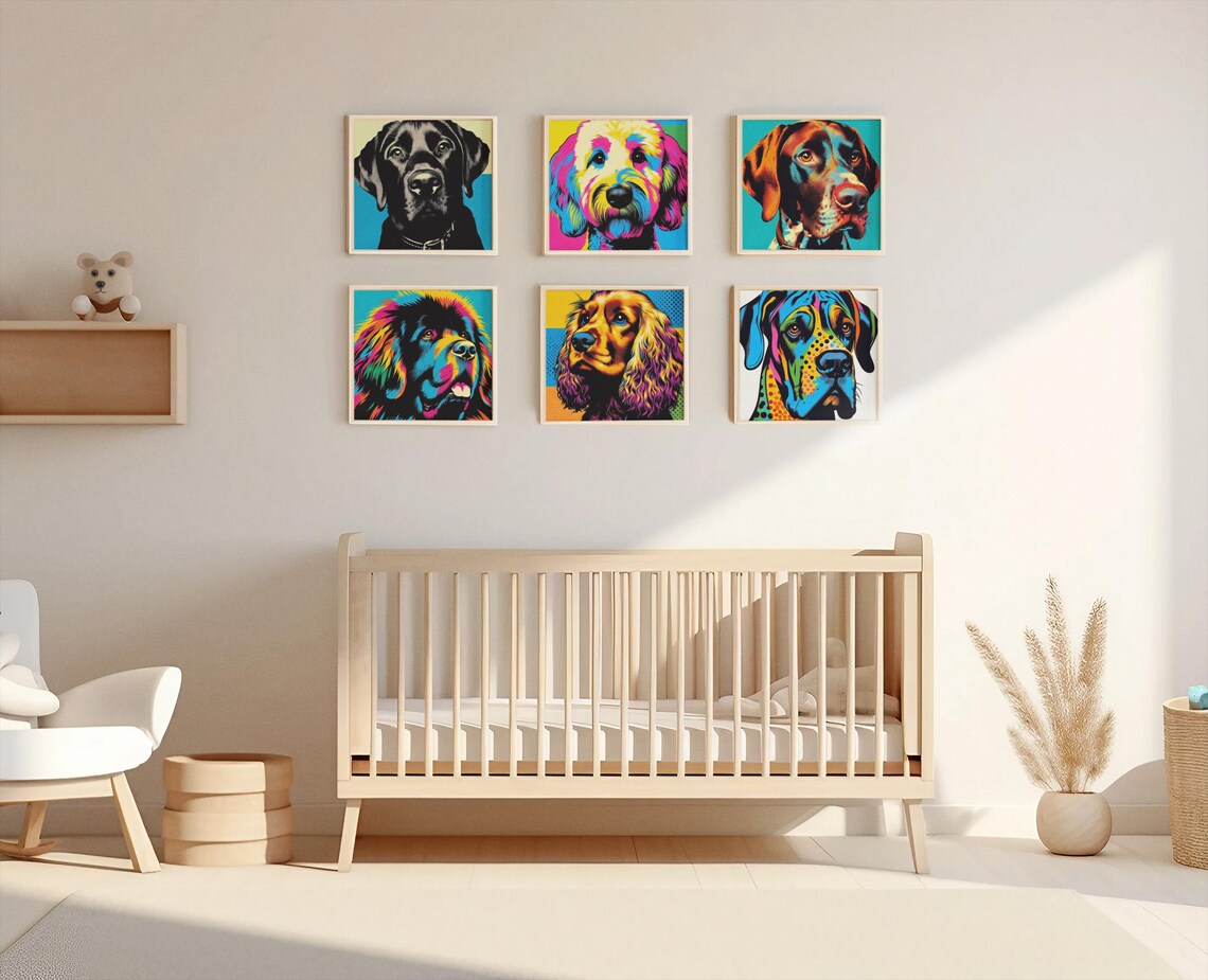 Colorful Modern Art Newfoundland Dog Wall Decor, Stretched Matte Print ...