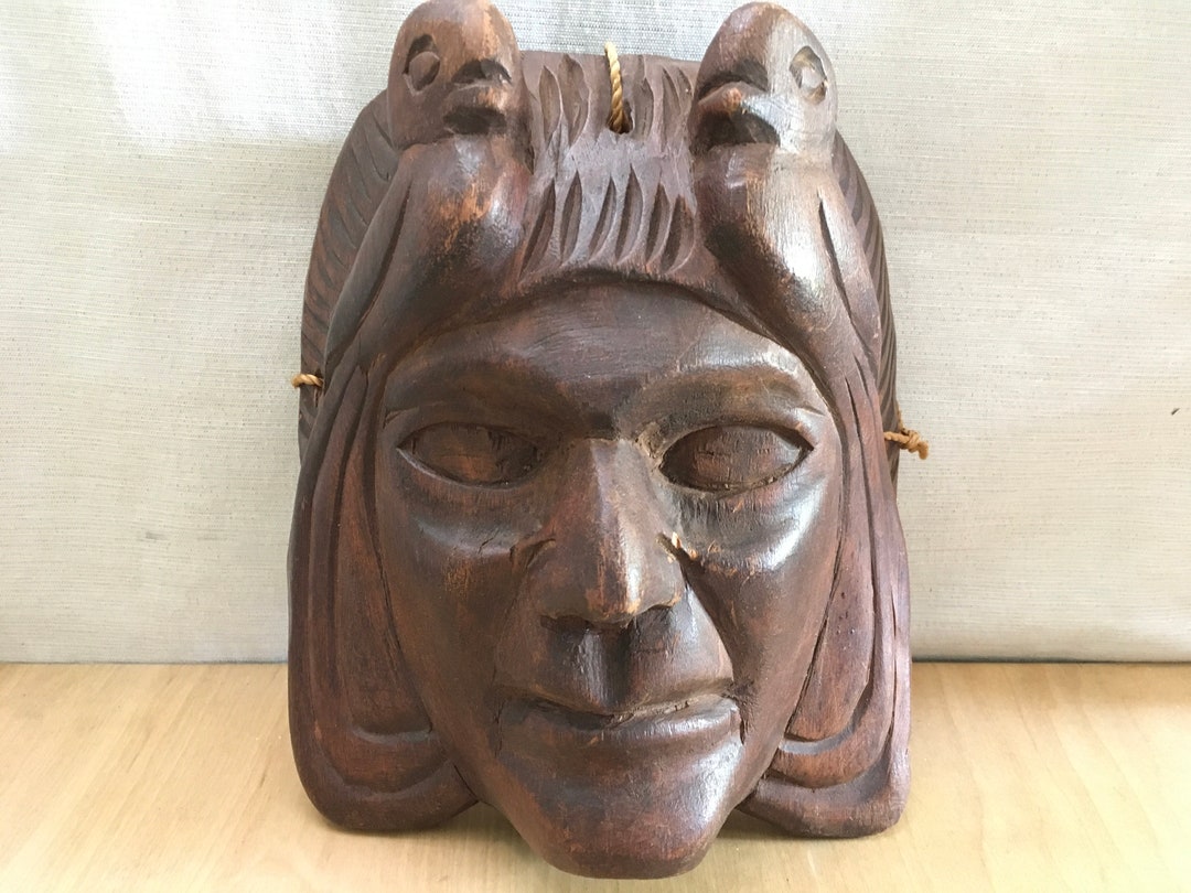 Vintage Hand Carved Wooden Face Mask - Etsy