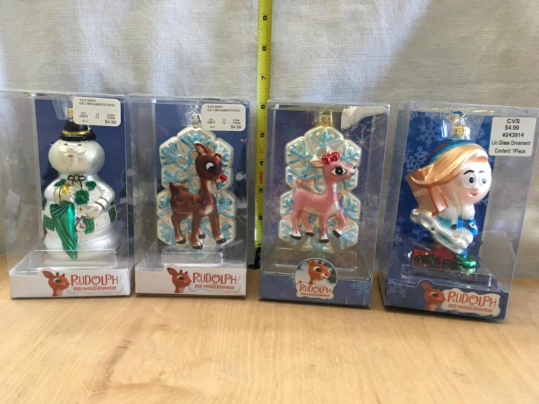 Vintage Rudolph the Red Nosed Reindeer Hand Crafted Glass Ornament Set ...