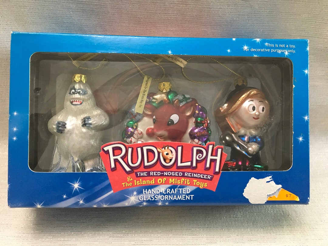 Vintage Rudolph the Red Nosed Reindeer Hand Crafted Glass Ornament Set ...
