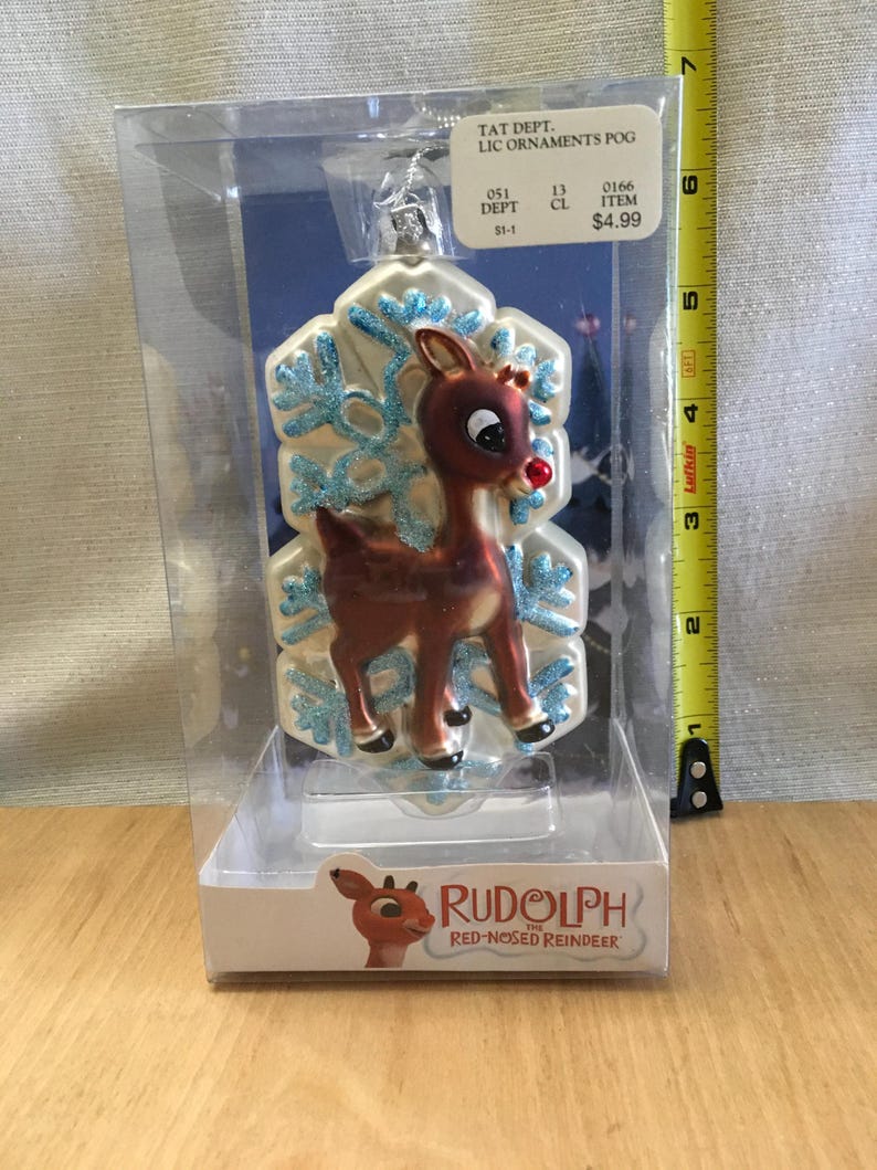 Vintage Rudolph the Red Nosed Reindeer Hand Crafted Glass Ornament Set ...