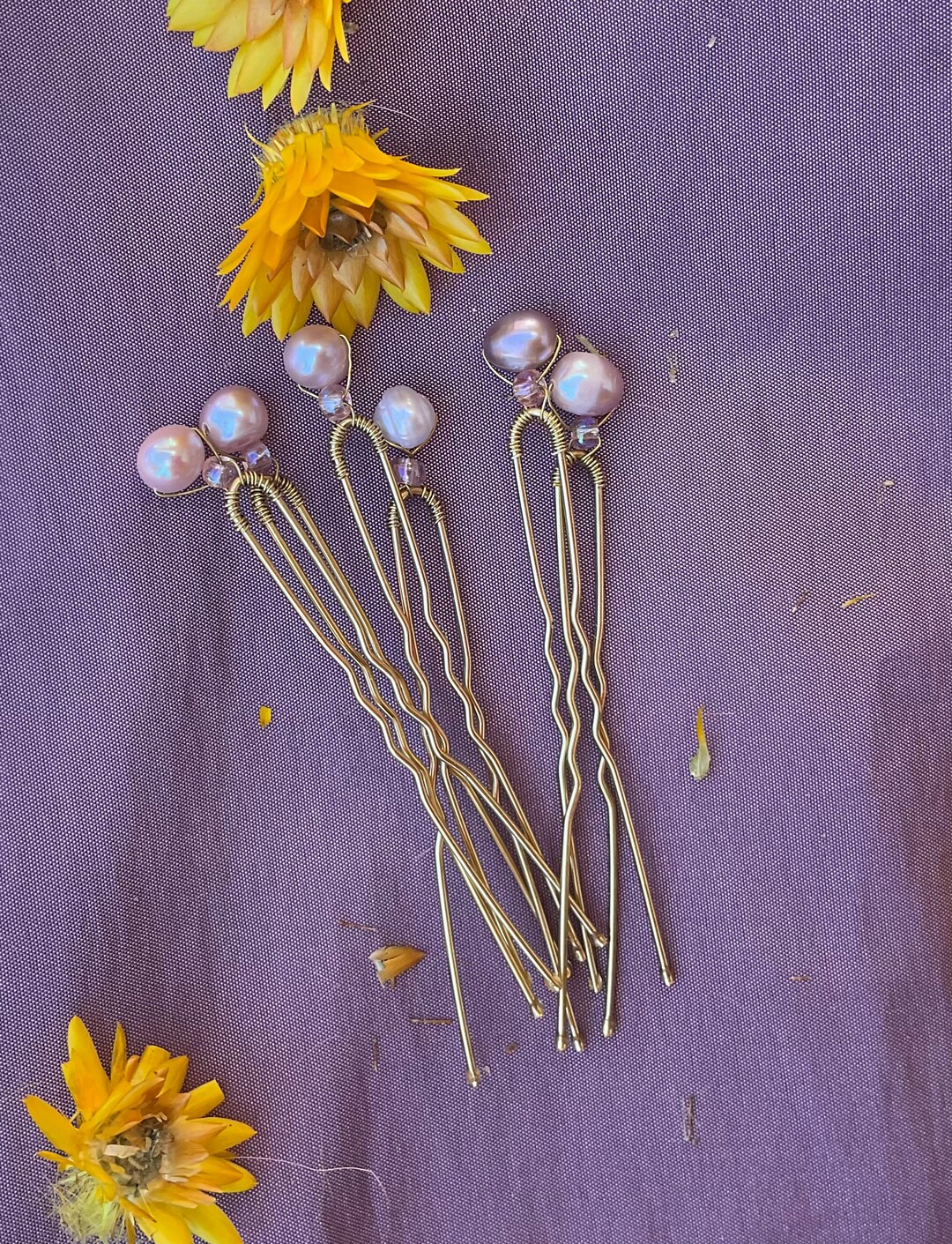 6 Beautiful Lilac Pearl and Pink Bead Hair Pins, Real Pearls, Free ...