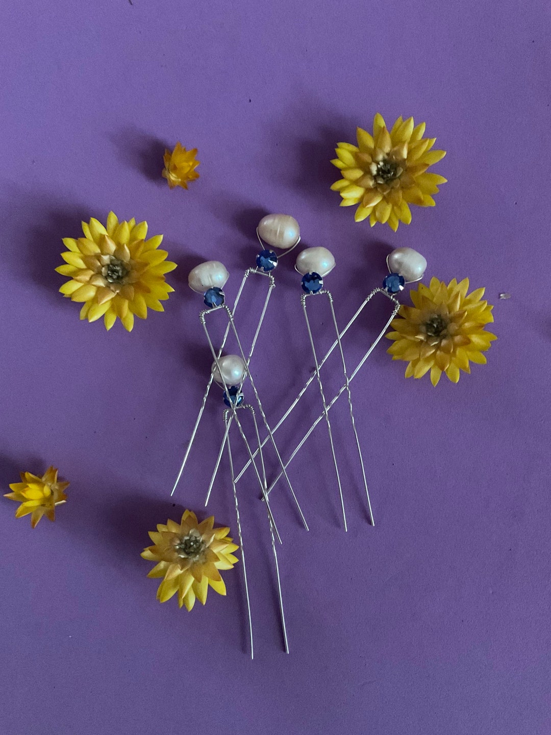 5 Beautiful Pearl and Gem Hair Pins, Silver Filled Wire - Etsy