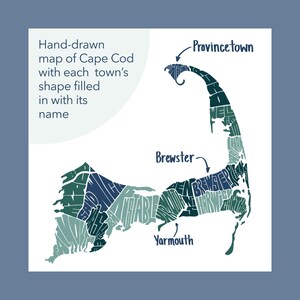 Cape Cod MA Towns Map Print • Massachusetts Wall Art Poster • Hand ...