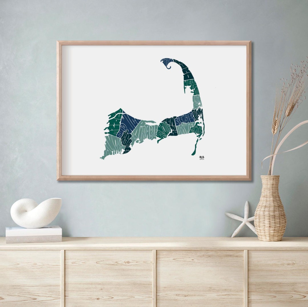Cape Cod MA Towns Map Print • Massachusetts Wall Art Poster • Hand ...