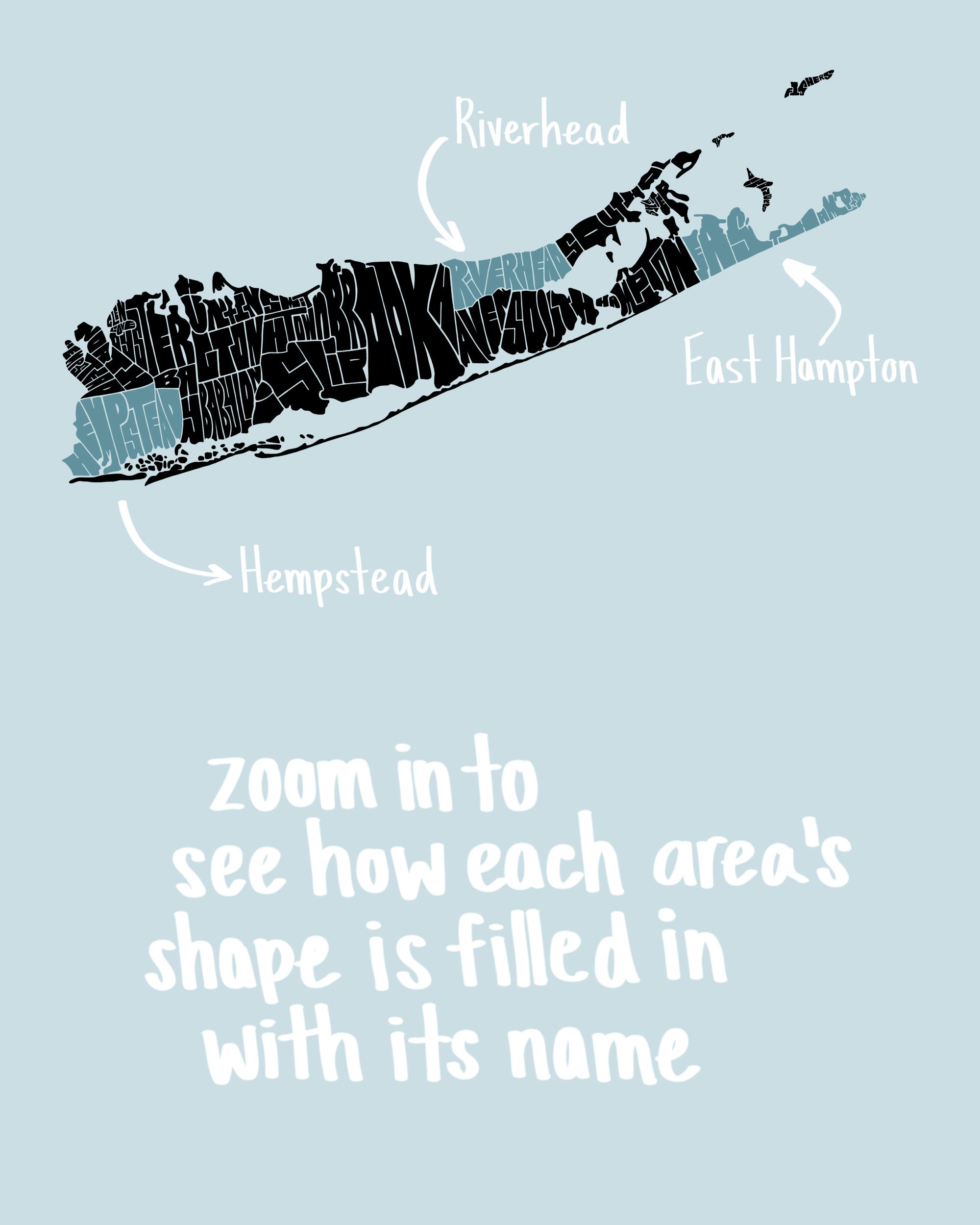 Long Island Towns Map Print New York Wall Art Poster Hand Drawn ...