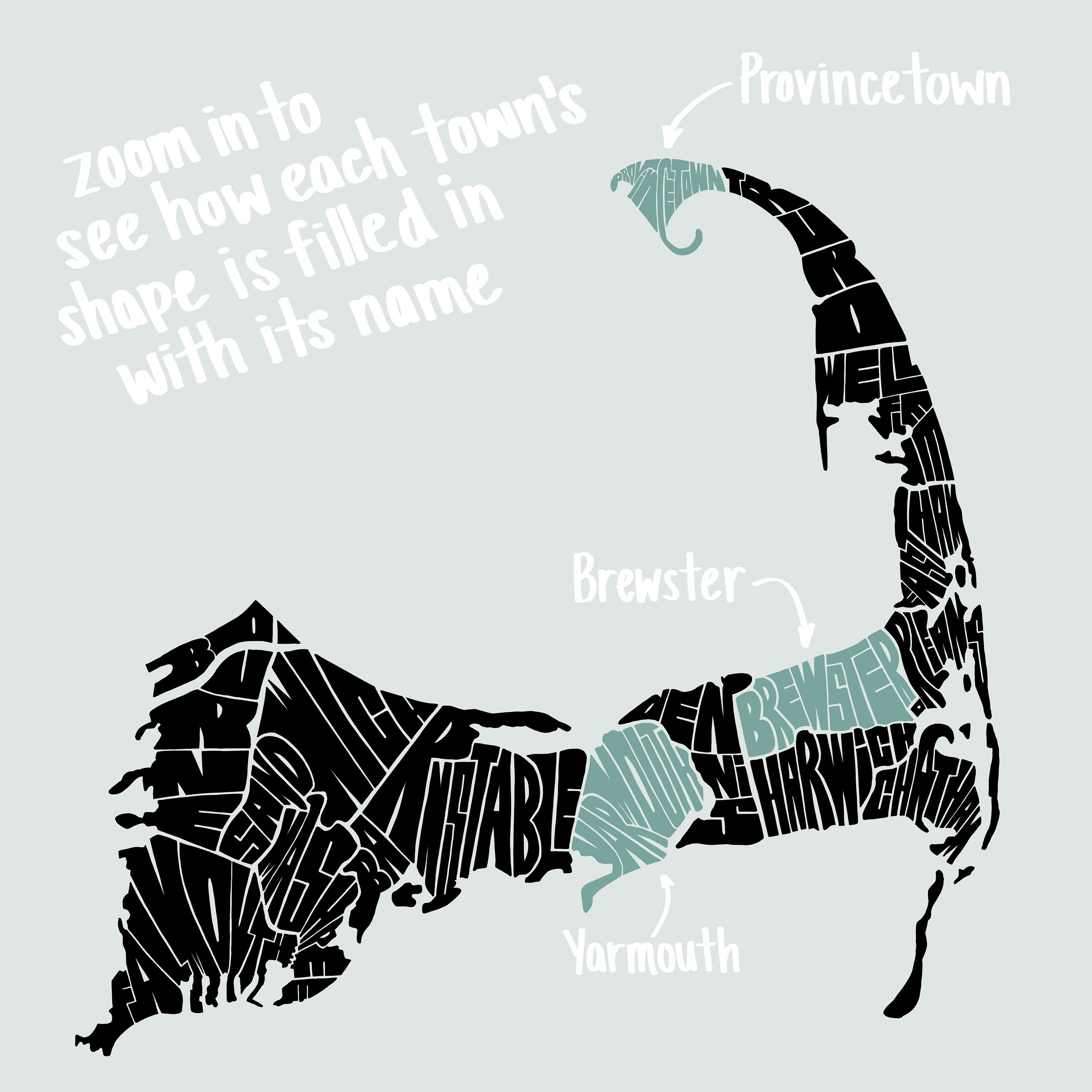 Cape Cod MA Towns Map Print Massachusetts Wall Art Poster Hand Drawn ...