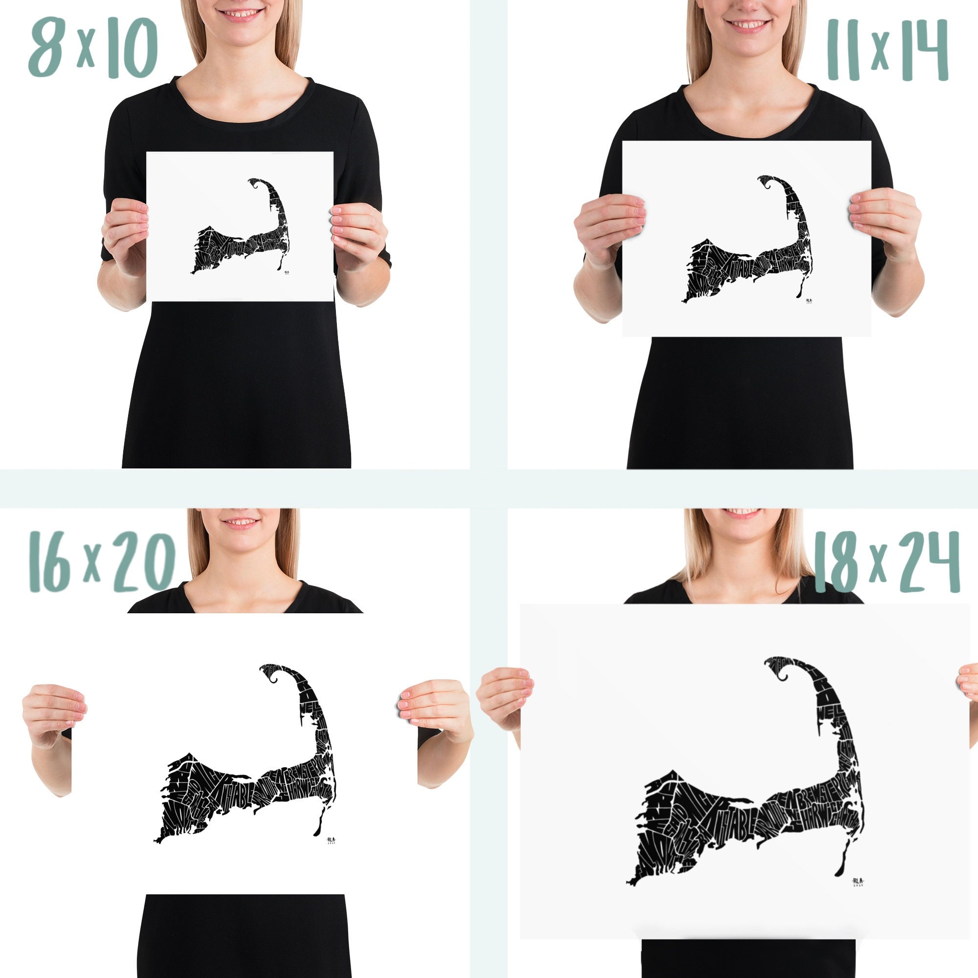 Cape Cod MA Towns Map Print Massachusetts Wall Art Poster Hand Drawn ...