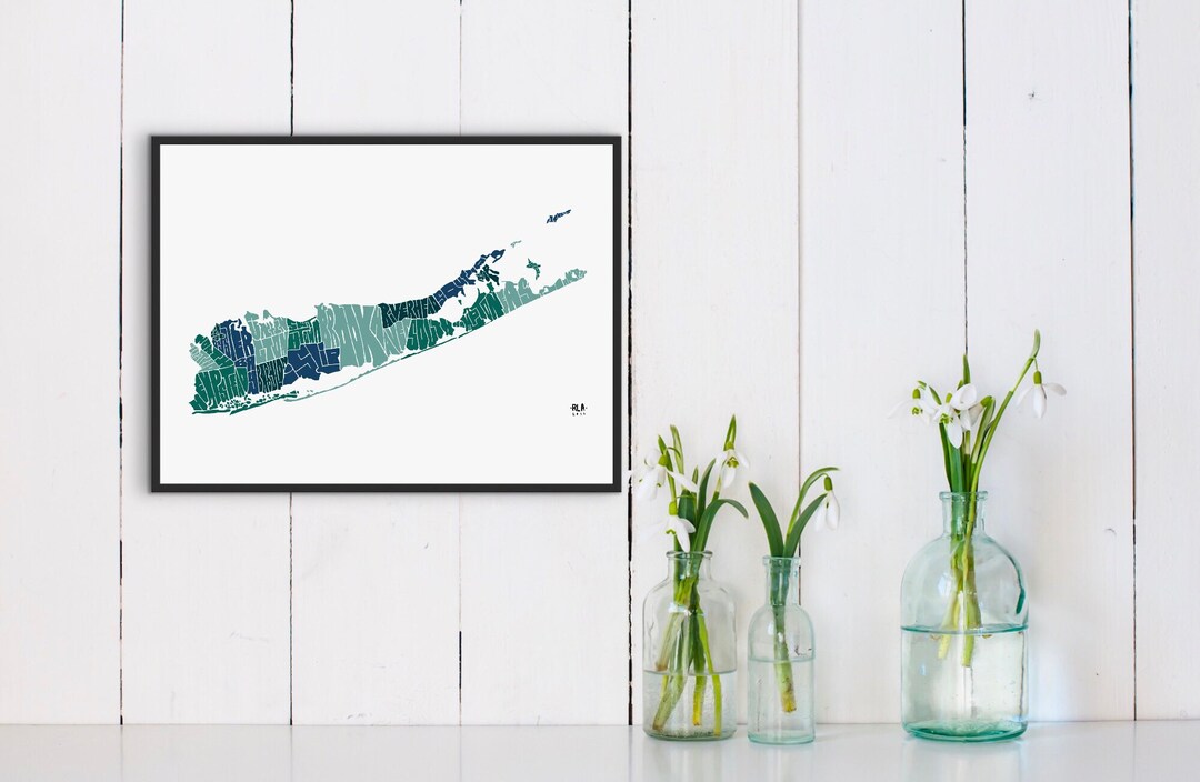 Long Island Towns Map Print New York Wall Art Poster Hand Drawn ...
