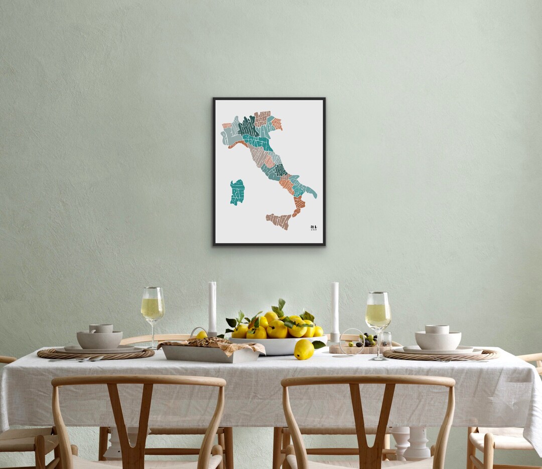 Italy Regions Map Print Italian Wall Art Poster Hand Drawn - Etsy