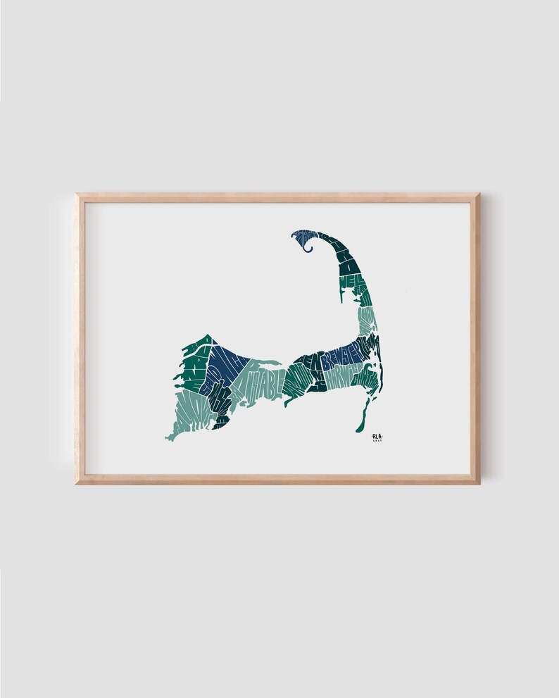 Cape Cod MA Towns Map Print Massachusetts Wall Art Poster Hand Drawn ...