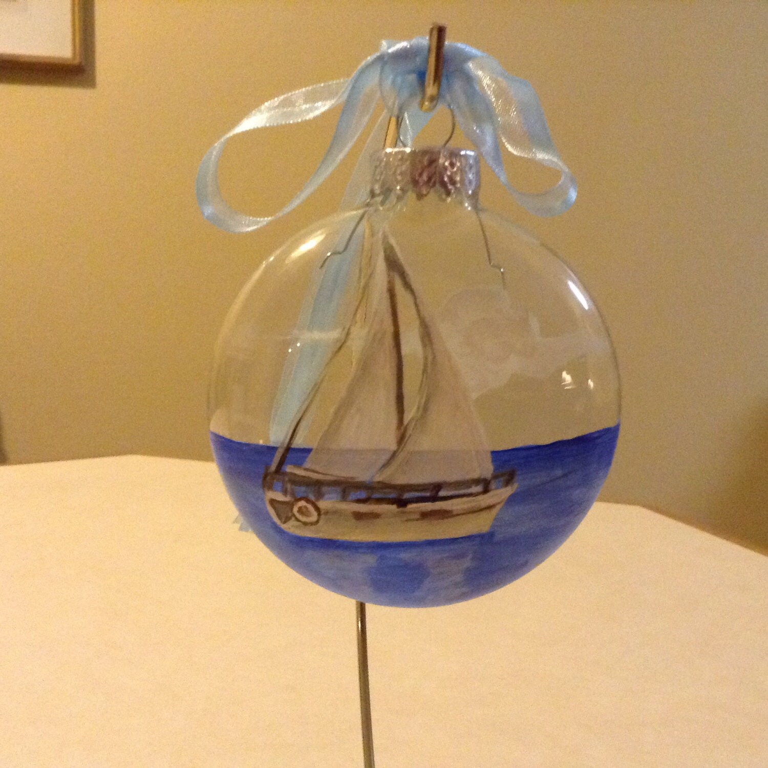 Ornament, Glass, Sailboat on Water, Hand Painted - Etsy