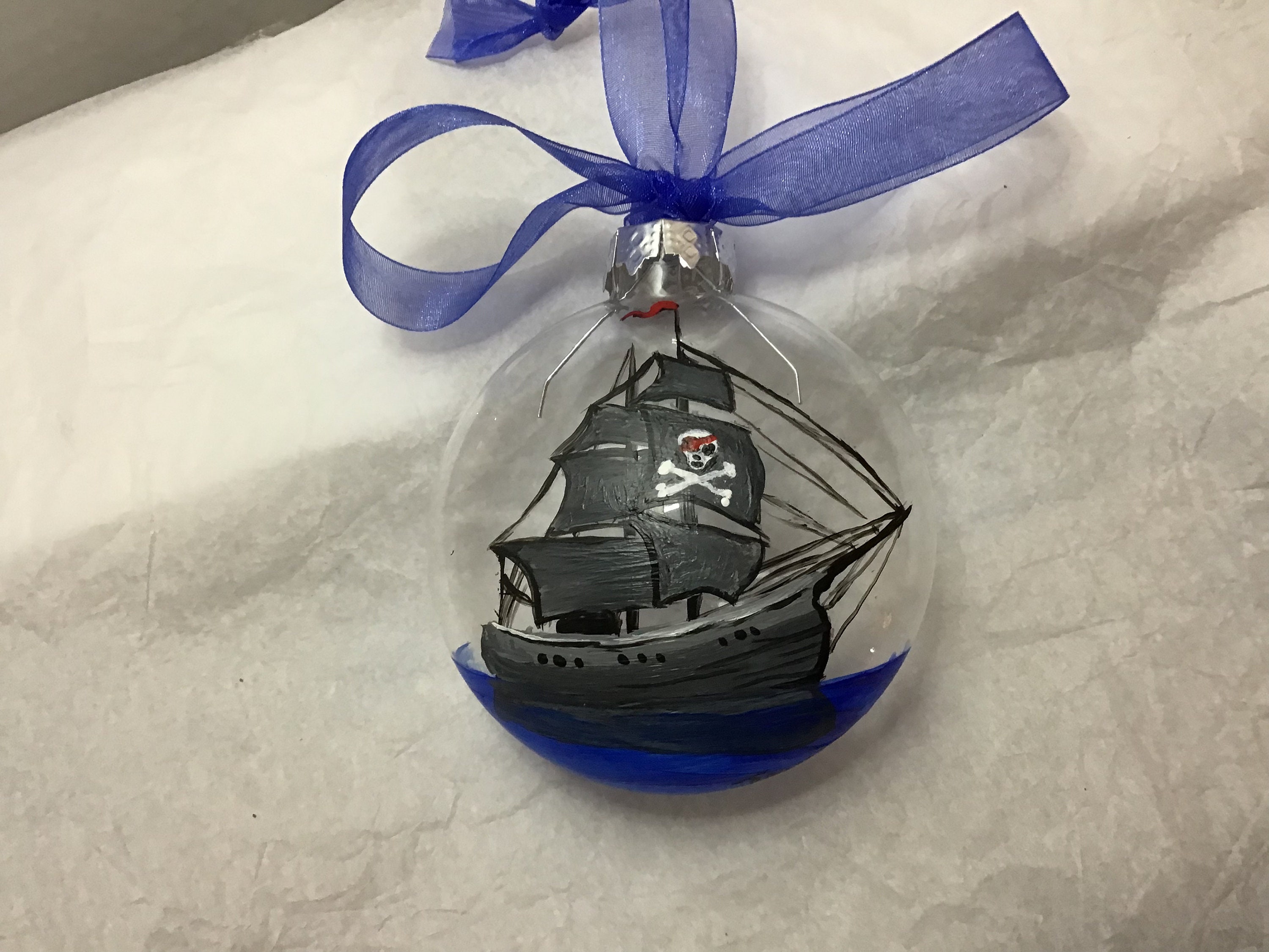 Ornament, Glass, Pirate Ship on Water, Hand Painted - Etsy