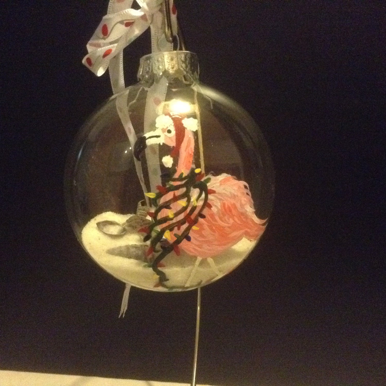 Ornament Glass Pink Flamingo With Lights Draped Around His - Etsy
