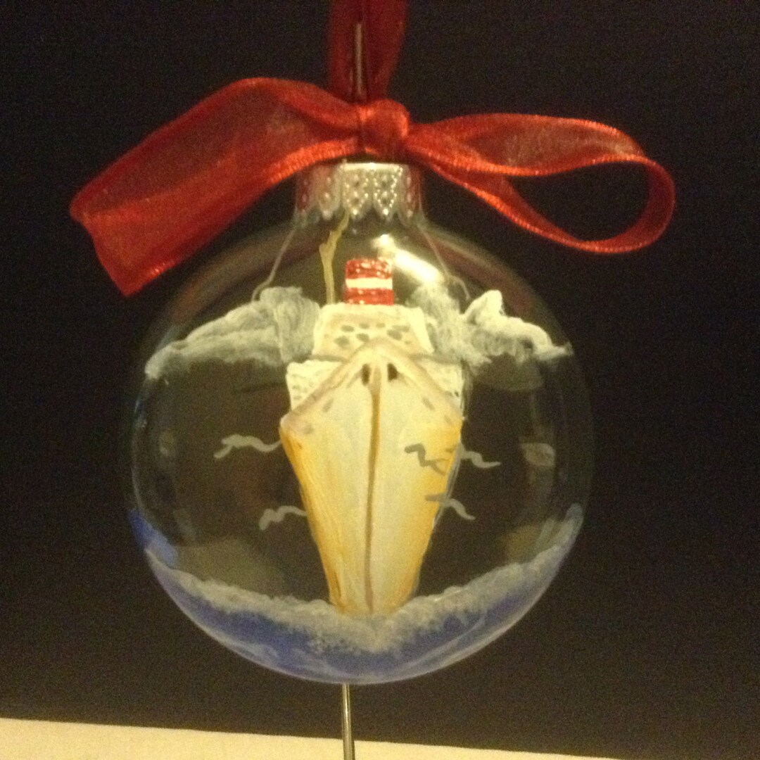 Ornament, Glass, Cruise Ship on Water, Hand Painted - Etsy