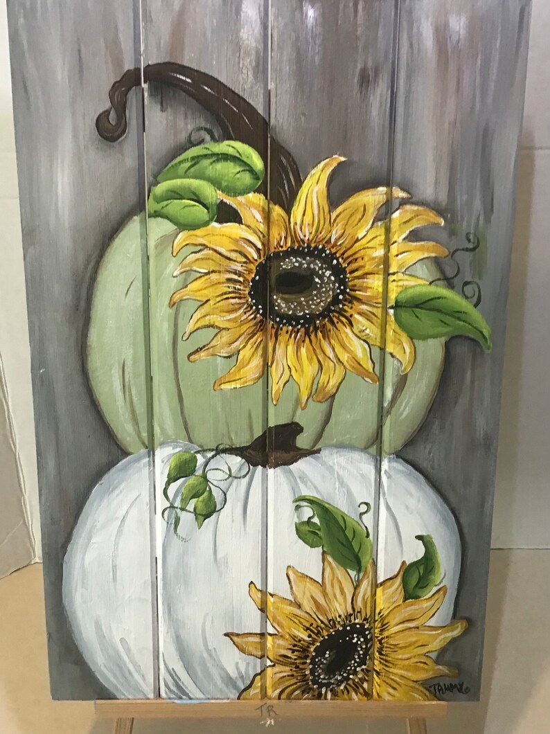Fall Pumpkin Stack Painting With Sunflowers - Etsy