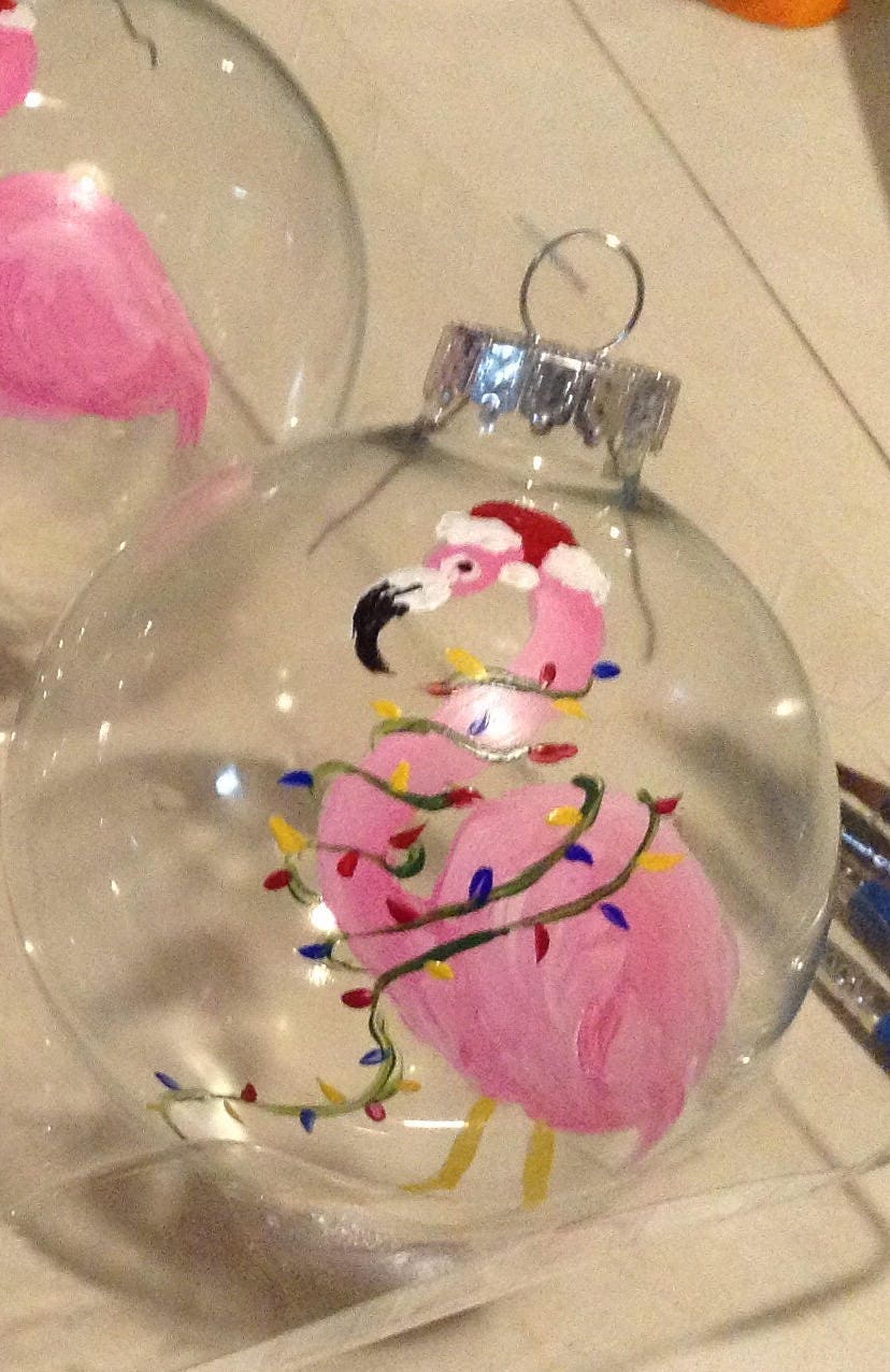 Ornament Glass Pink Flamingo With Lights Draped Around His - Etsy