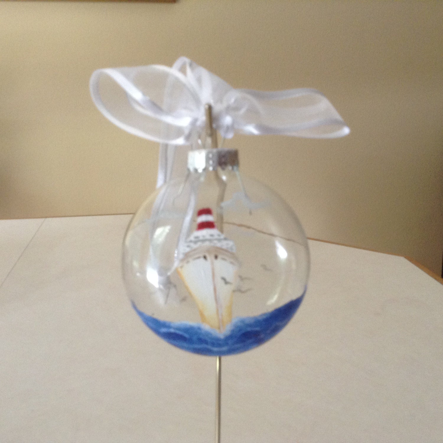 Ornament, Glass, Cruise Ship on Water, Hand Painted - Etsy