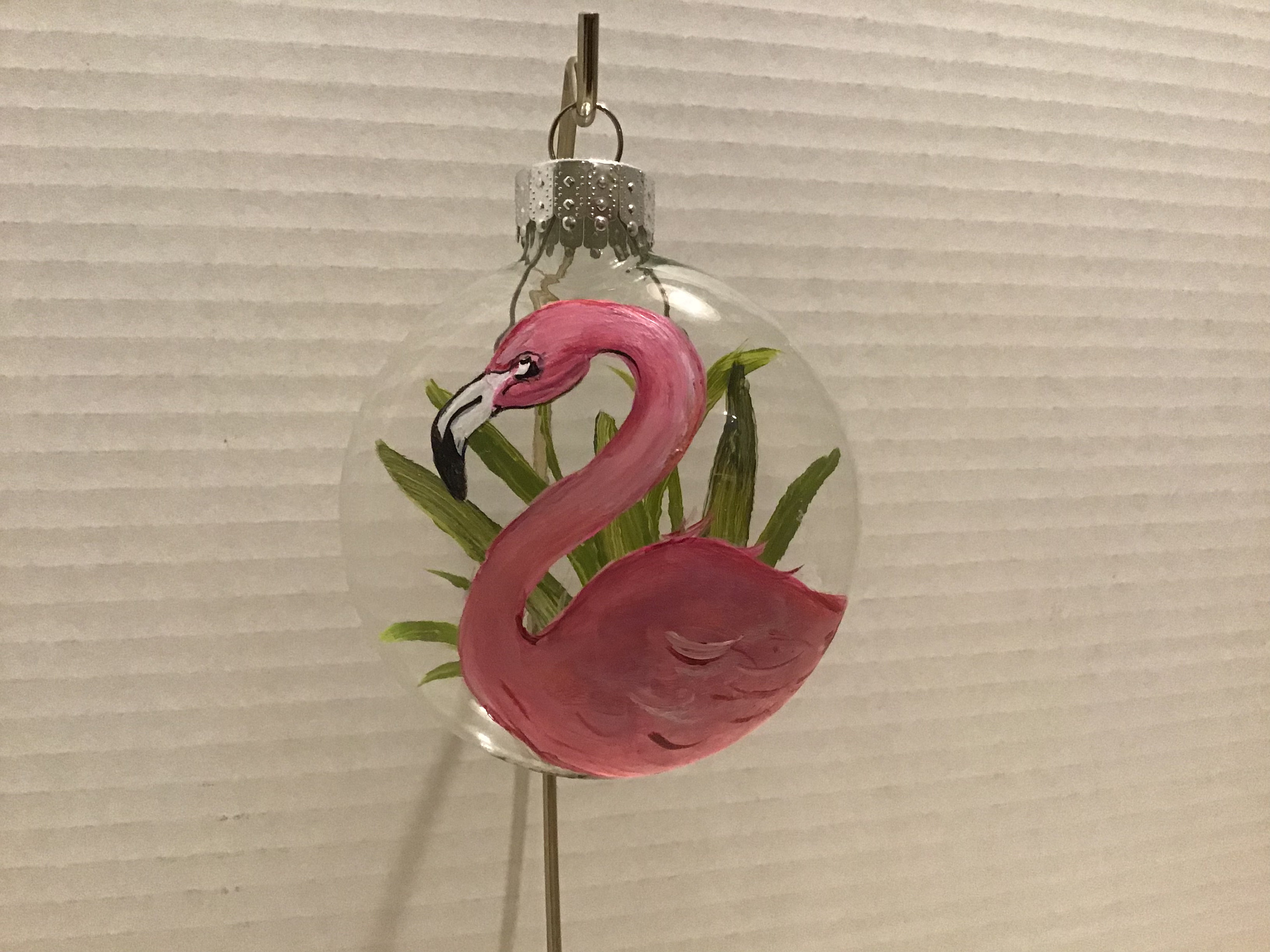 Ornament, Glass, Pink Flamingo With Leaves on the Back. - Etsy