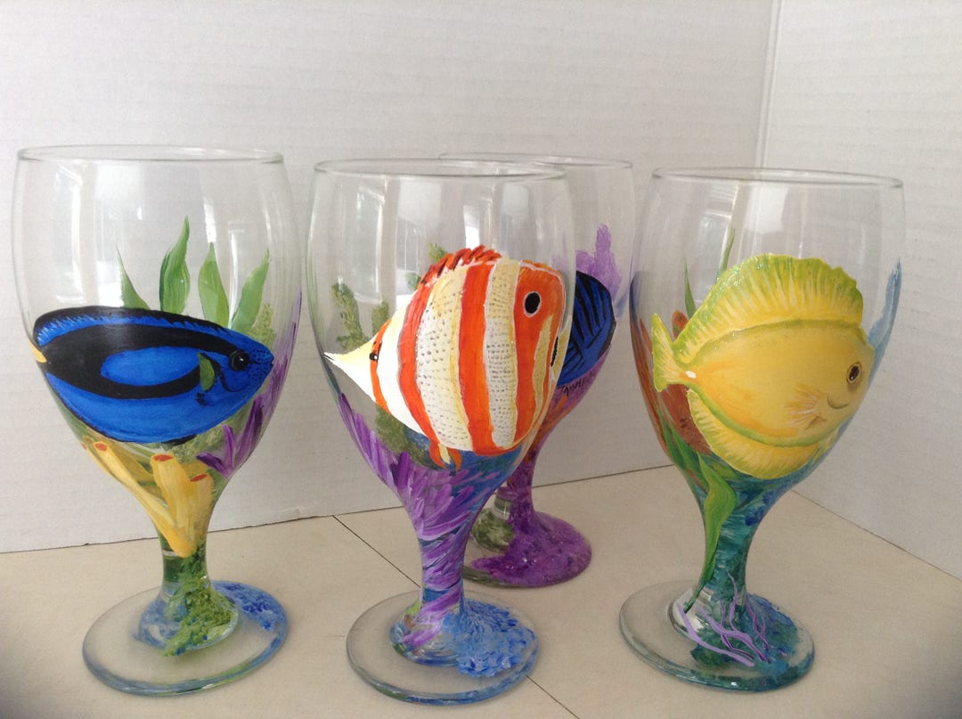 Tropical Fish Ice Tea /water Glasses. Hand Painted, Bright Colors. - Etsy