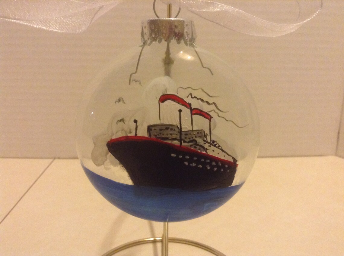 Ornament, Glass, Cruise Ship on Water, Hand Painted - Etsy
