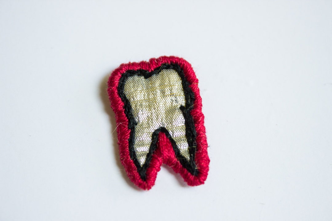 Hand-embroidered Metallic Silver Tooth Patch - Unique Dental Design for ...