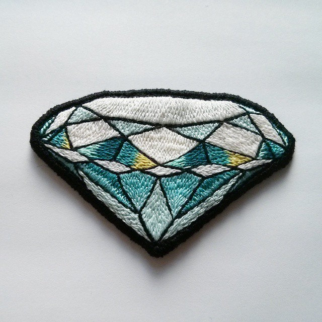 Large Teal Diamond Embroidered Patch - Geometric Embroidery Applique ...