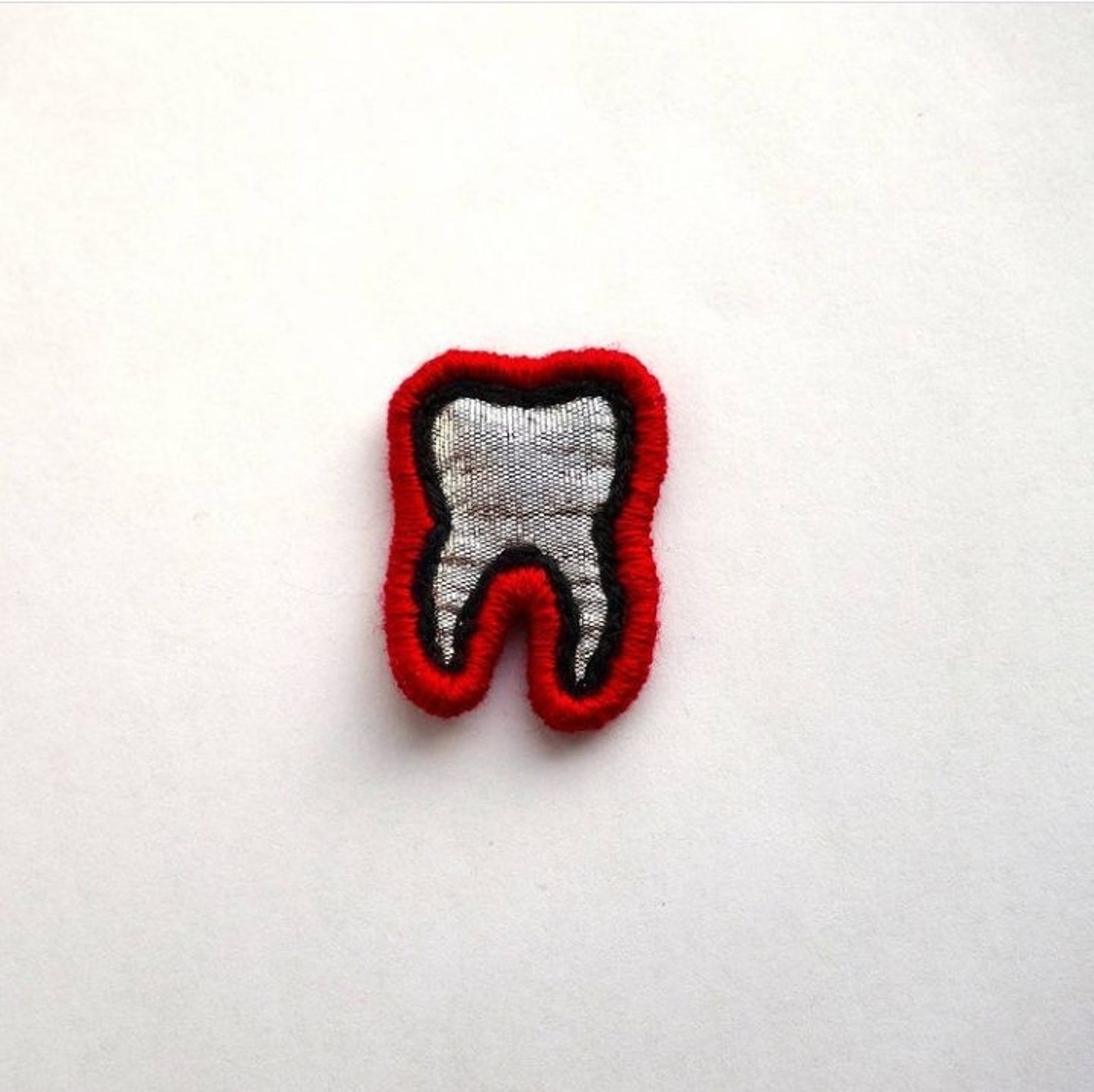 Hand-embroidered Metallic Silver Tooth Patch - Unique Dental Design for ...