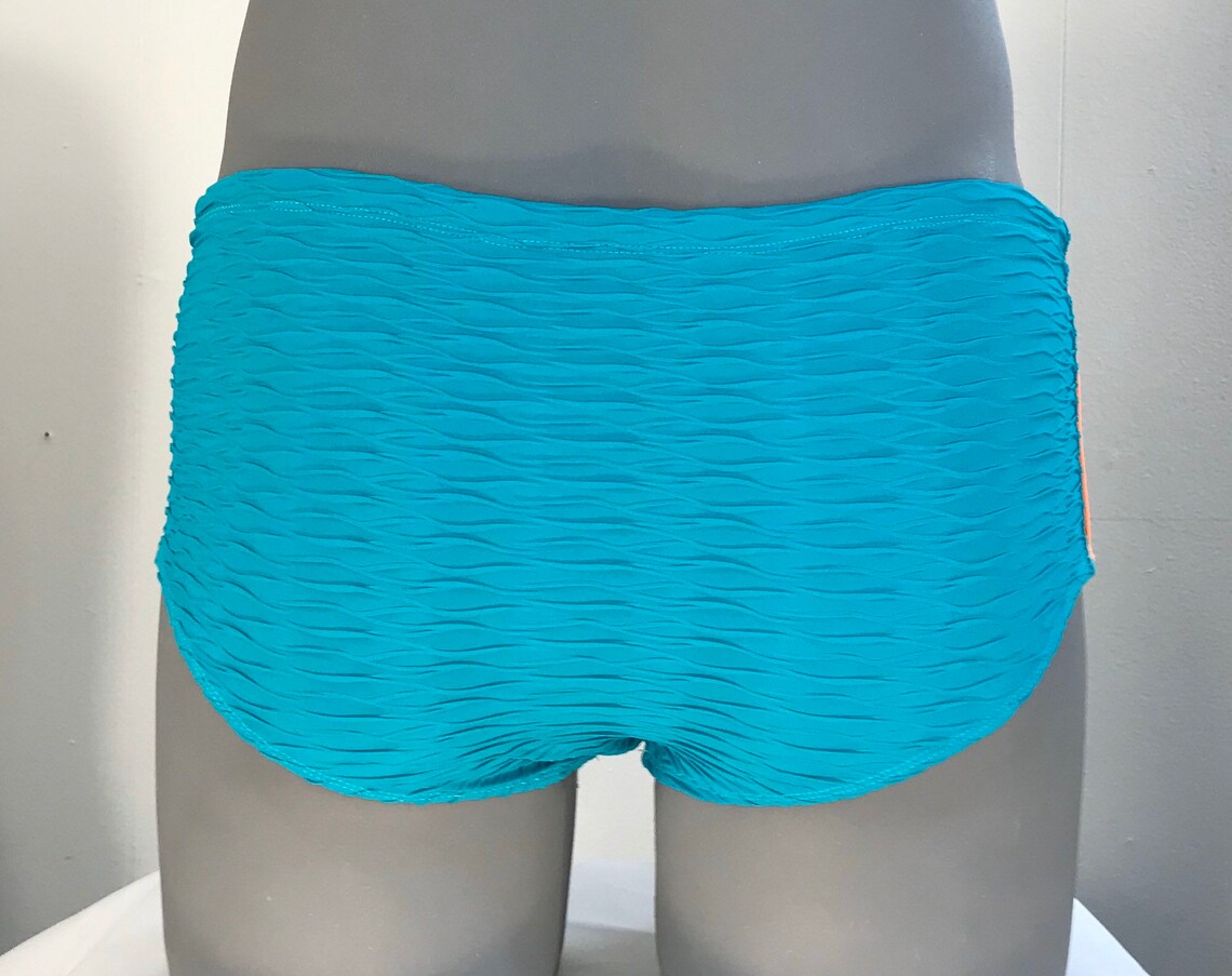 Sunga Swimsuit in Turquoise Textured Fabric With Bright Orange - Etsy