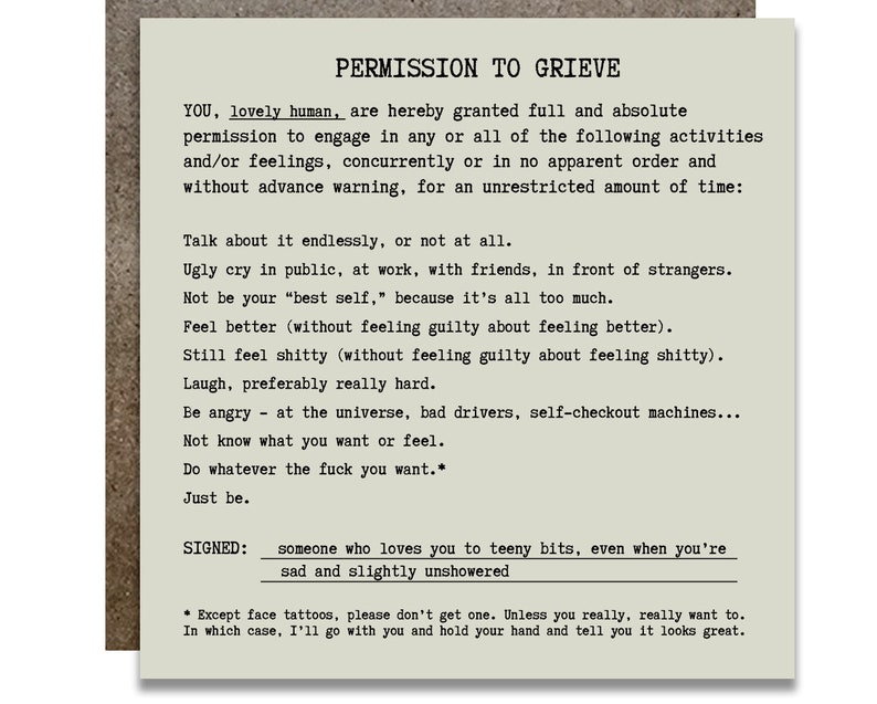Permission To Grieve Letterpressed Card for Grief & Loss | Etsy