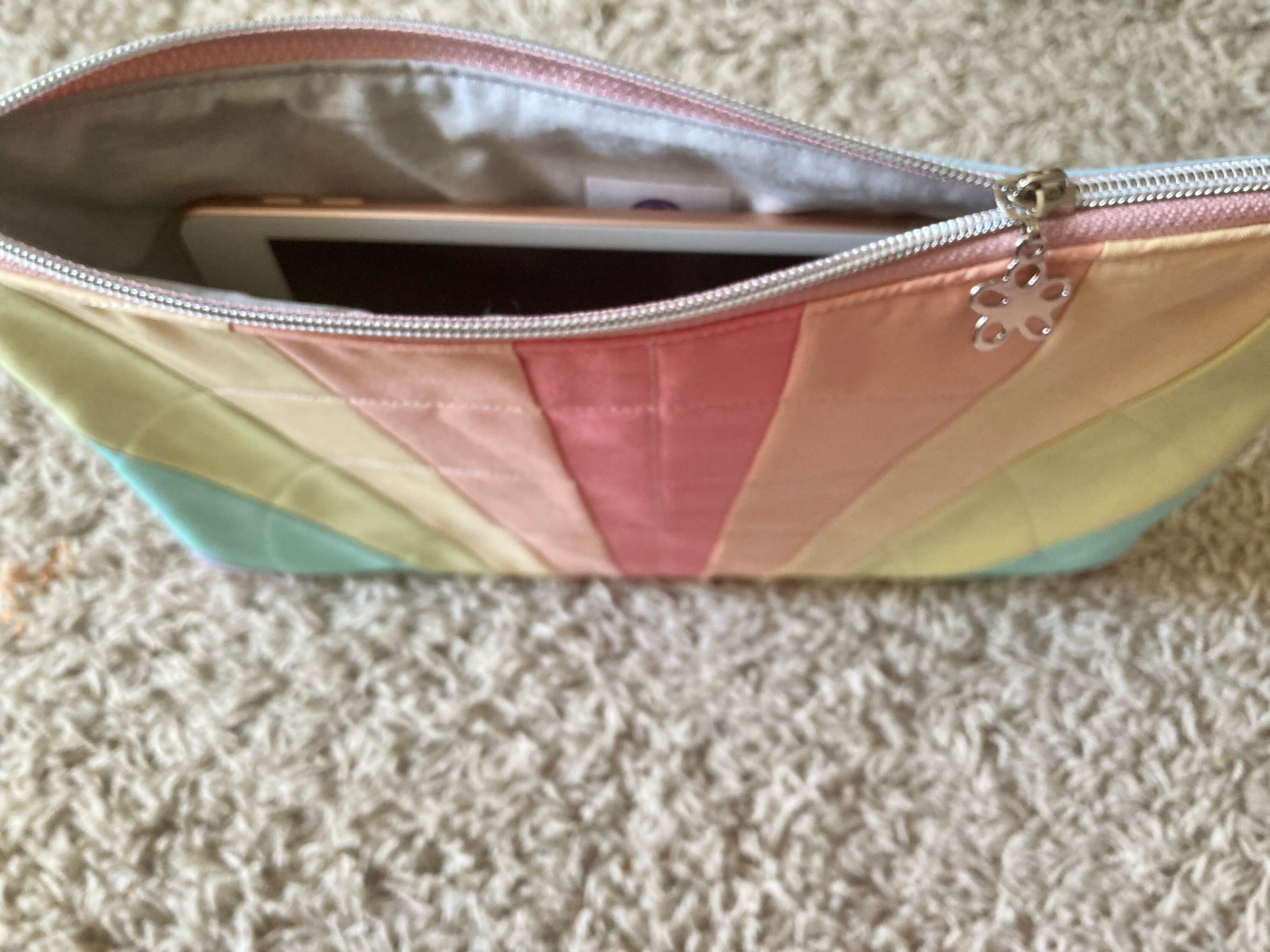 Large Quilted Sunburst Zipper Pouch Muted Colors Tablet or - Etsy