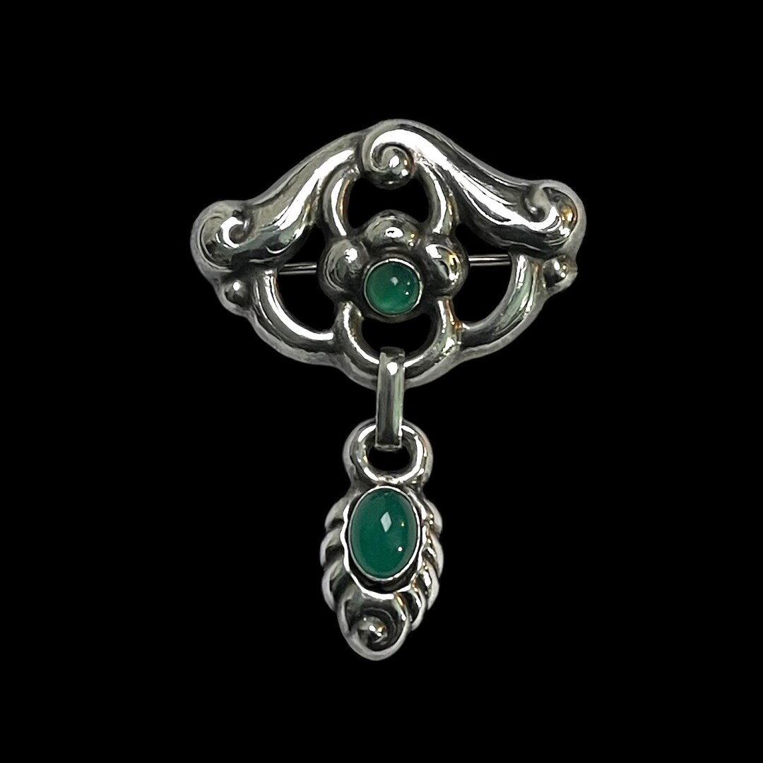Antique William Fuglede Danish Silver and Chrysoprase Skønvirke Brooch ...