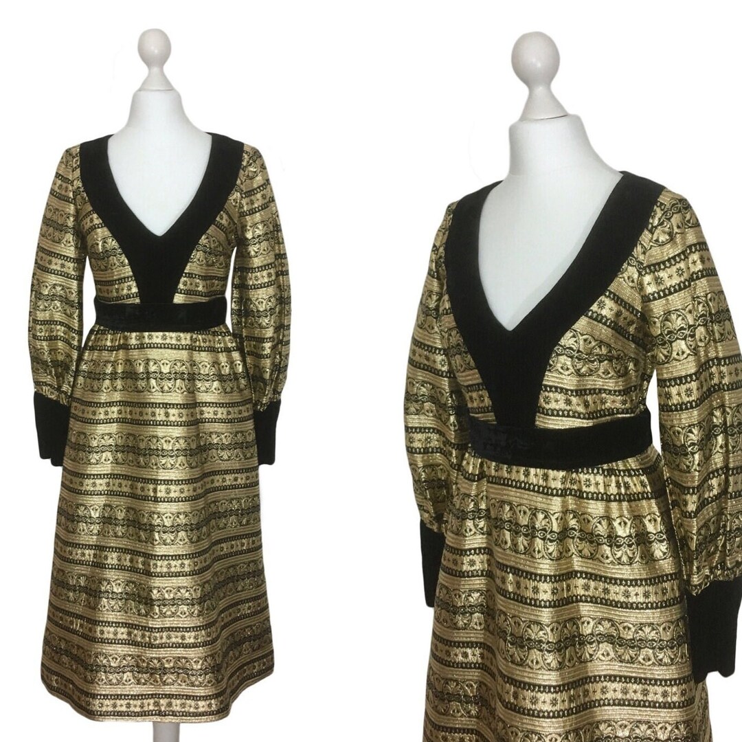 Vintage Jean Varon 1960s Gold Lamé and Black Velvet Cocktail Dress ...