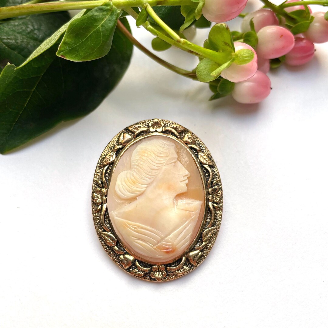 Vintage Shell Cameo Brooch or Pendant With Rolled Gold Frame, Victorian ...