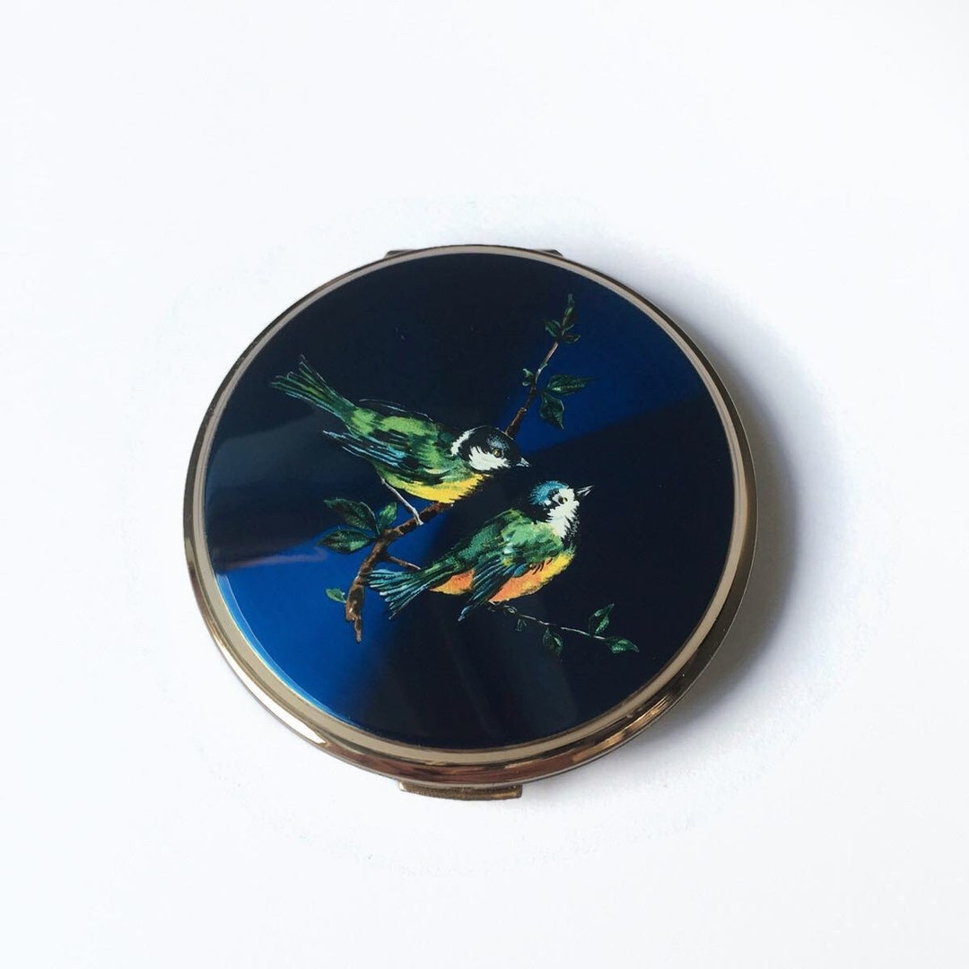 Vintage Stratton Compact, Beautiful Blue Enamel Bird Design Powder ...