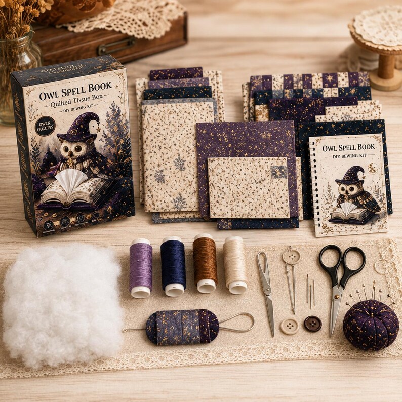 DIY Owl Tissue Box Sewing Kit, Quilted Fabric Craft Kit, Handmade Owl ...