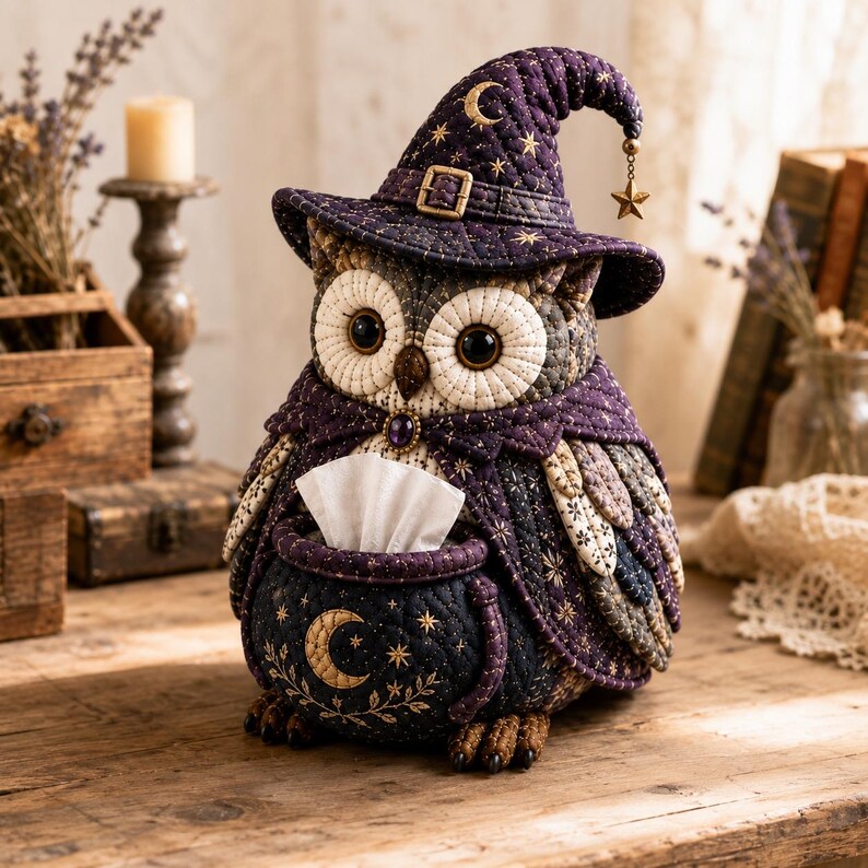DIY Owl Tissue Box Sewing Kit, Quilted Fabric Craft Kit, Handmade Owl ...