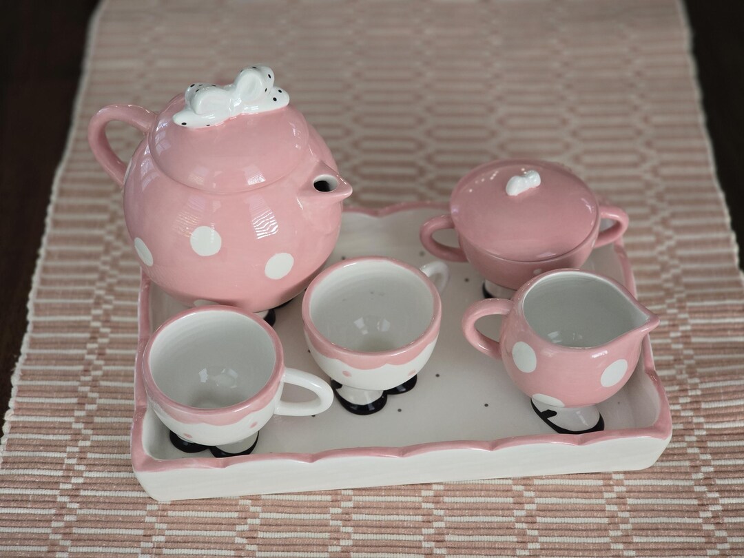 Vintage Pink Polka Dot Childrens Tea Set - Etsy