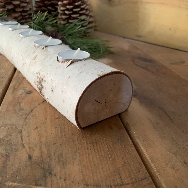 LONG Birch Log Candleholder Yule Log Tealight Holder Candleholder ...
