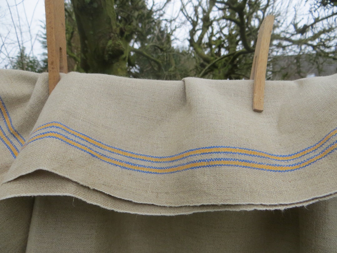 Mangle Cloth Roll Cloth Tablecloth Ecru Linen Yellow and Blue Stripes ...