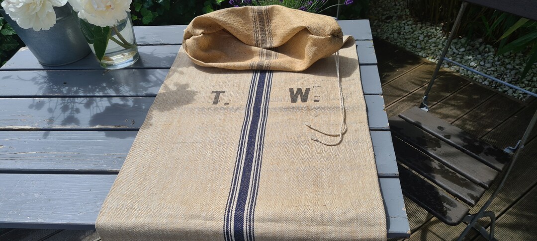 Antique Handwoven Linen Grainsack Sack Feedsack Blue Stripes ...