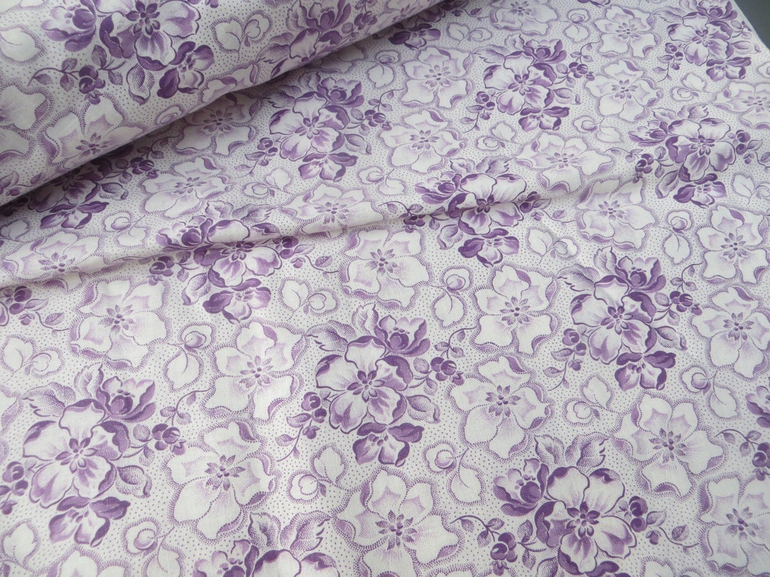 Vintage Fabric German White Cotton Lavender Floral Pattern Germanlinen ...