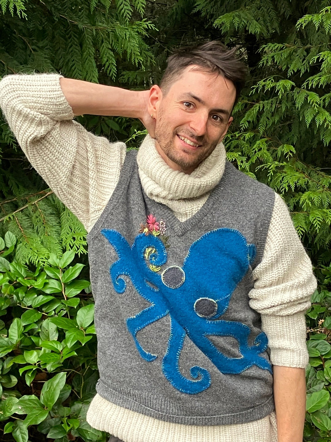 Upcycled Gently Worn Lambswool V Neck Vest With Cashmere Applique ...