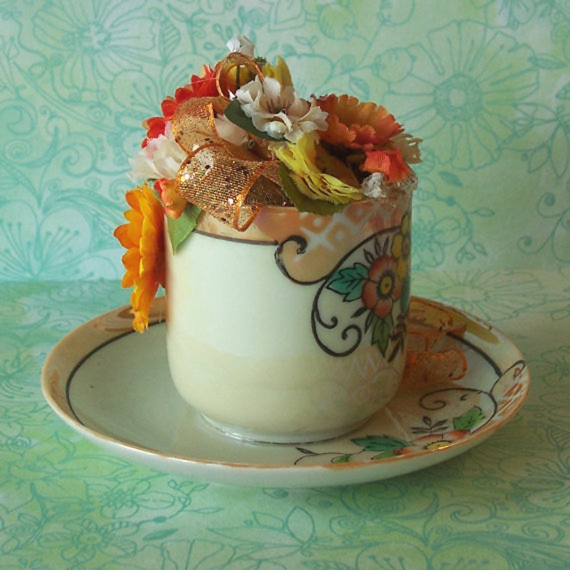 Mini Floral Lusterware Tea Cup and Saucer Arrangement - Etsy